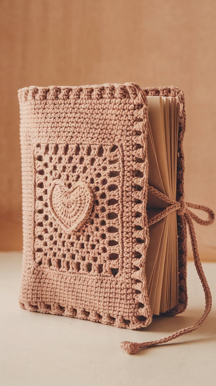 Handmade Crochet Book Cover with Heart Pocket - cozyyarnvibes.com