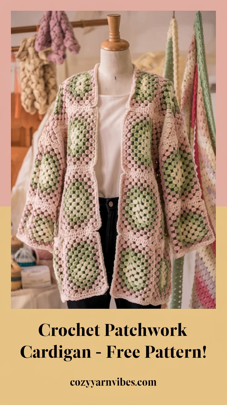 Crochet Patchwork Cardigan - cozyyarnvibes.com
