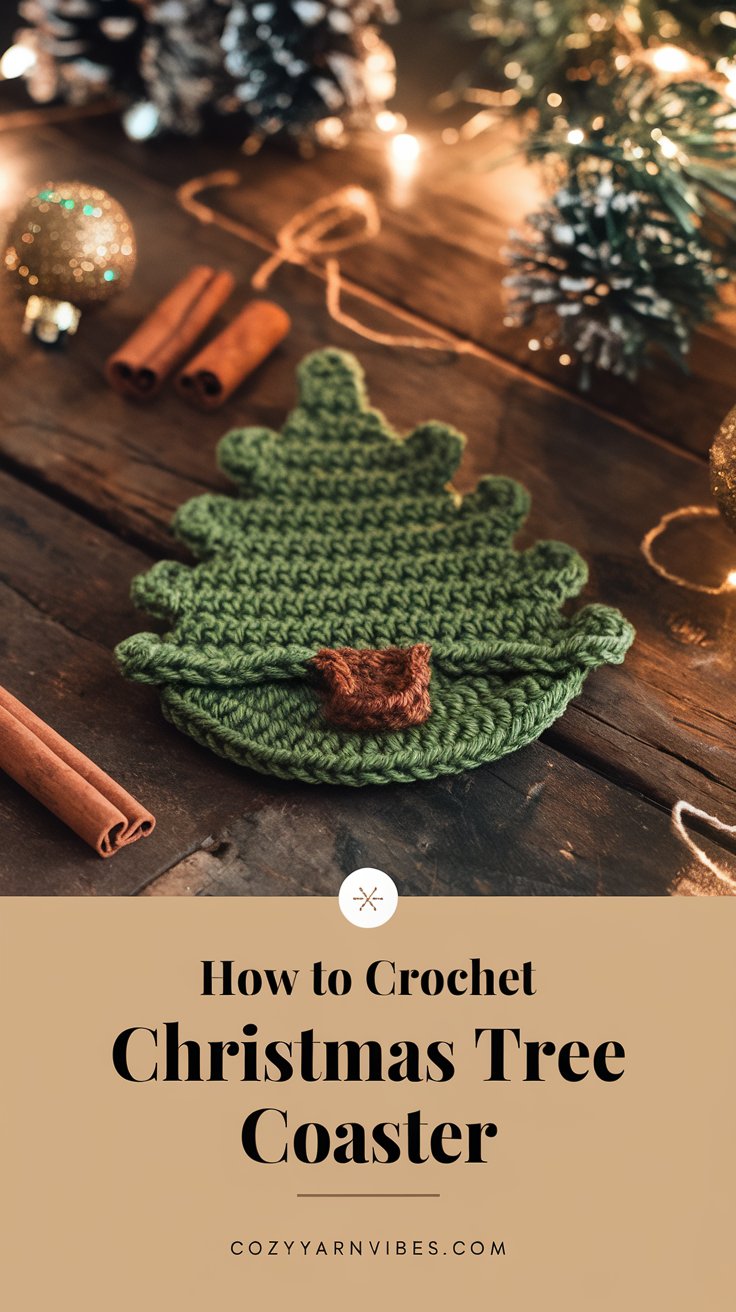 How to Crochet Christmas Tree Coaster - cozyyarnvibes.com