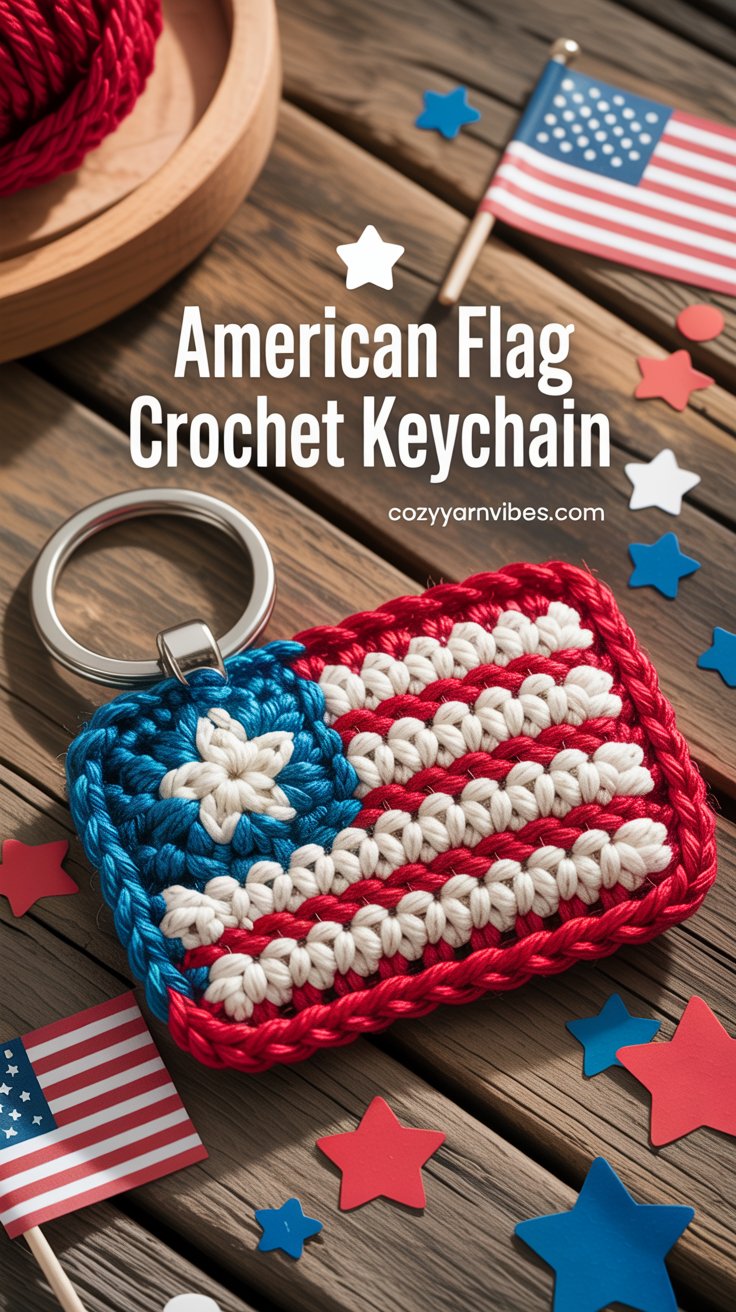 American Flag Crochet Keychain - cozyyarnvibes.com
