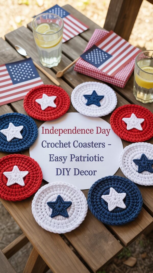 Independence Day Crochet Coasters - cozyyarnvibes.com