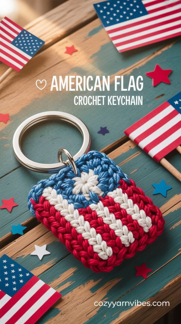 American Flag Crochet Keychain - cozyyarnvibes.com