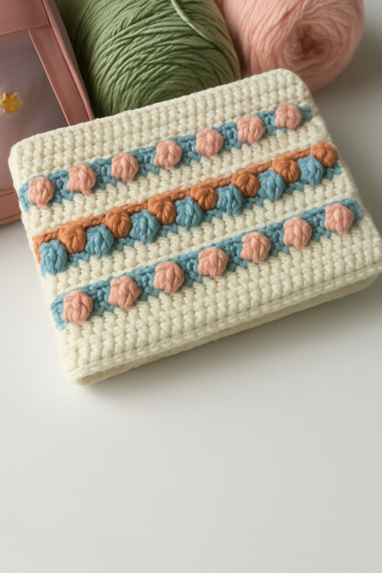 Notebook Cover with Bobble Flowers - cozyyarnvibes.com