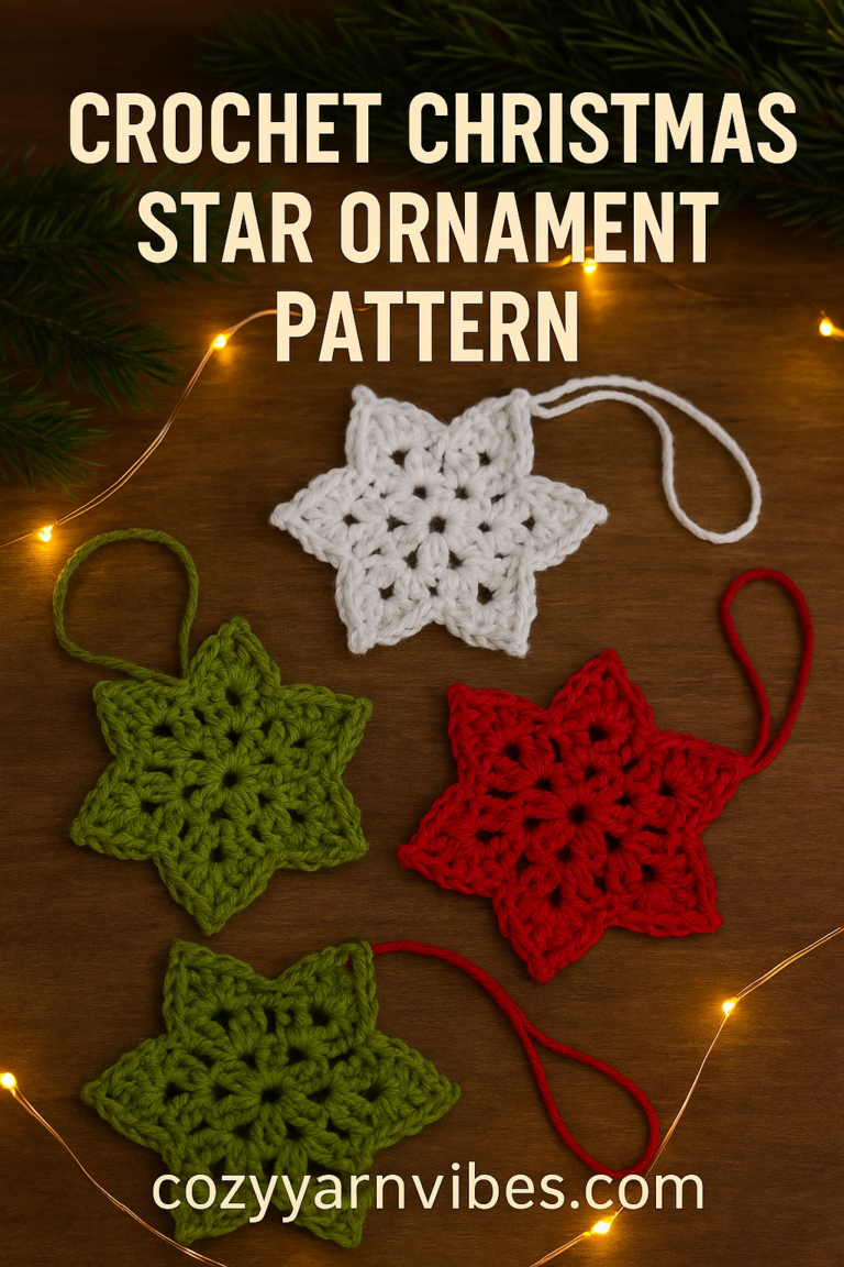 Crochet Christmas Star Ornament Pattern - cozyyarnvibes.com